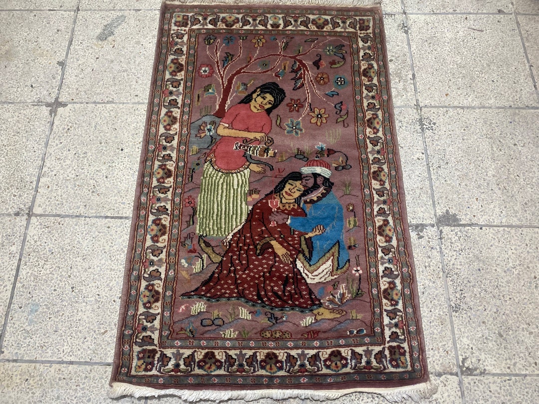 2.5x4 Soft Berry Pink Pictorial Rug Wall Rug Table Rug Silk Rug King ...