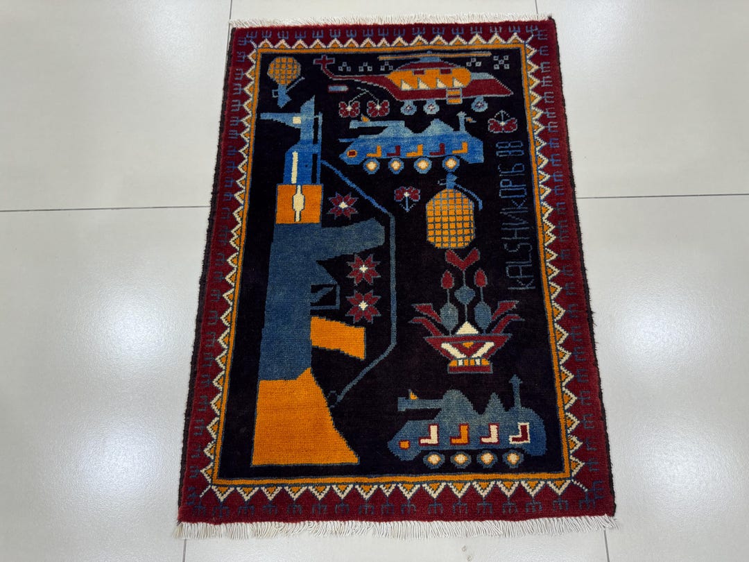 2x3 Black War Rug Iconic Kalashnikov Rug Afghan War Rug Grenade Rug ...
