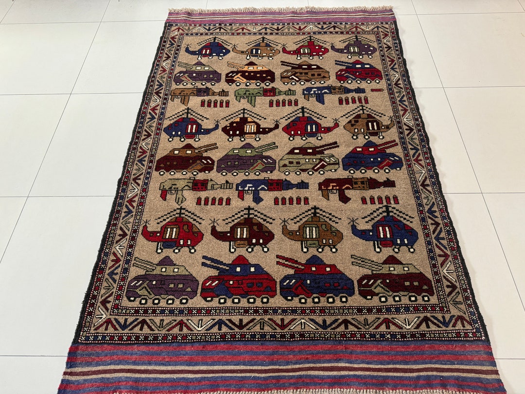 4x6 Beige Color War Rug Kalashnikov Rug Afghan War Rug Grenade Rug ...