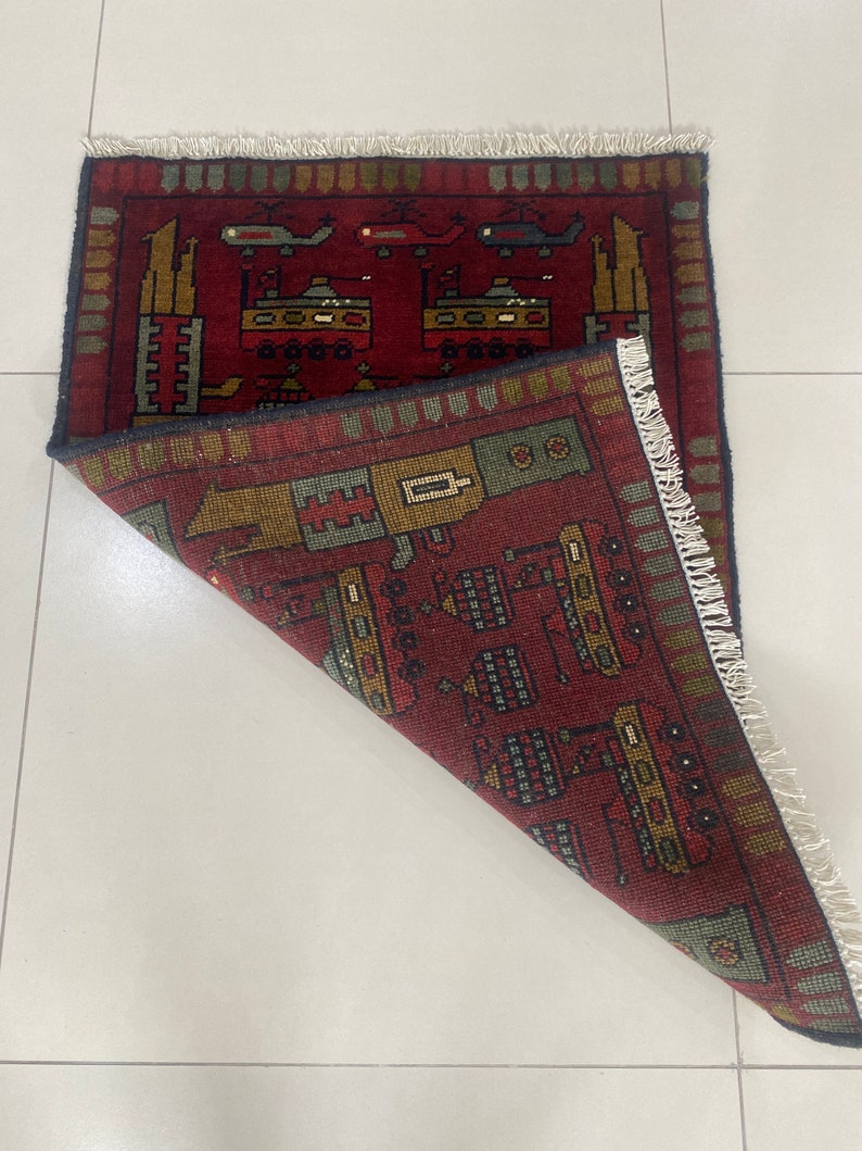 2x3 Maroon War Rug - Iconic Kalashnikov Rug - Afghan War Rug - Grenade ...