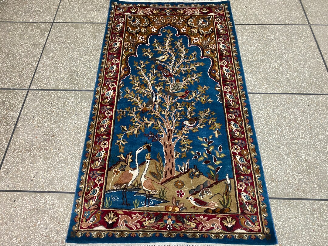 3x5.7 Cobalt Blue Tree of Life Rug Dinning Table Rug Tree Rug Pure Silk ...