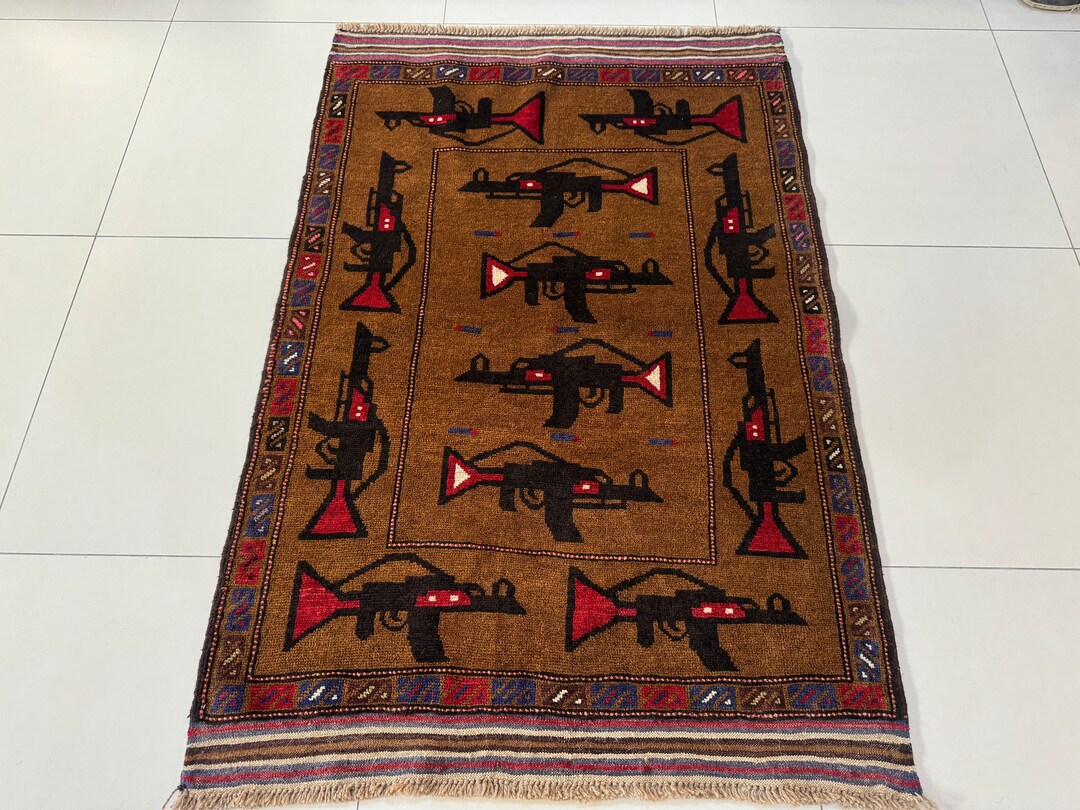 3x5 Brown Color War Rug Kalashnikov Rug Afghan War Rug Grenade Rug ...