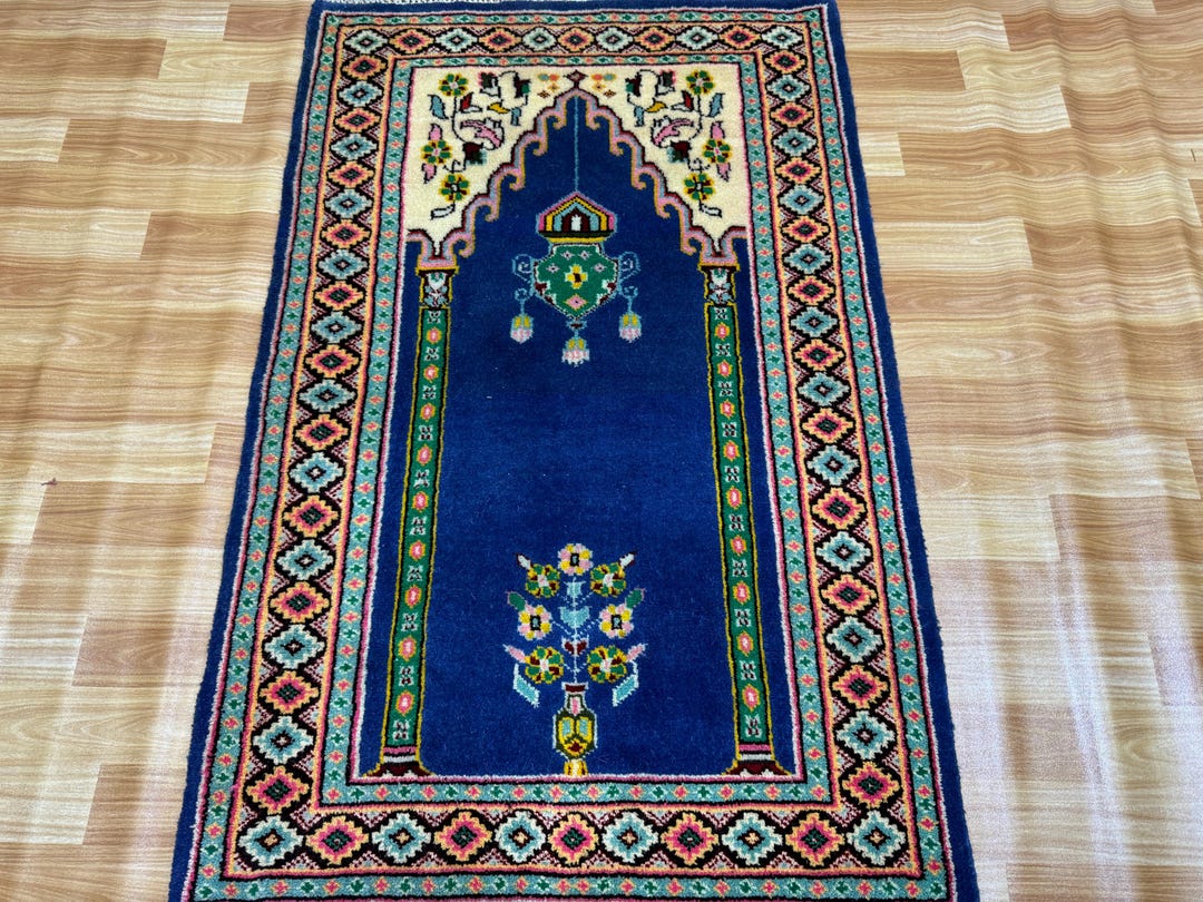 2.6x4 Royal Blue Prayer Rug Washable Rug Namaz Rug Wool Rug Hand ...