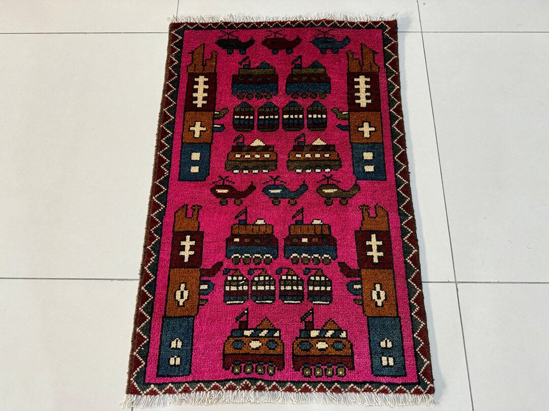 2x3 Pink War Rug Iconic Kalashnikov Rug Afghan War Rug Grenade Rug ...