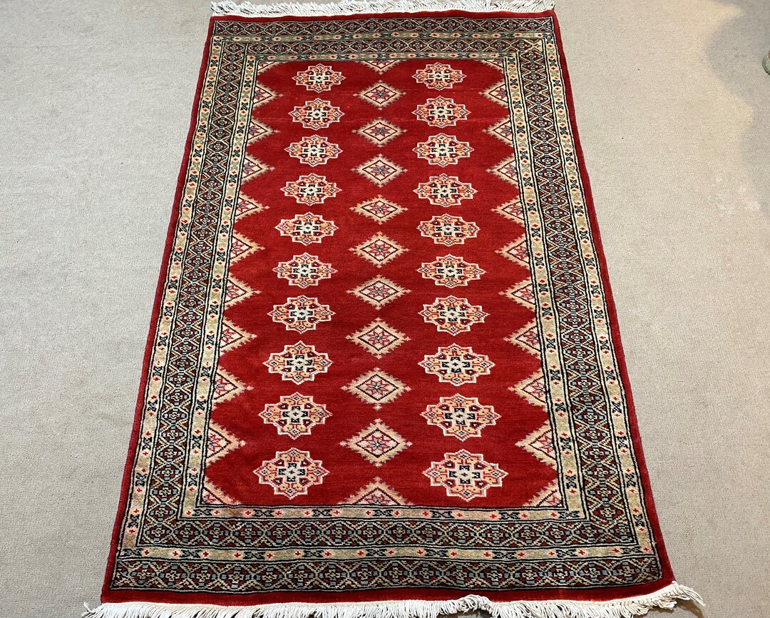 3x5 Red Color Bokhara Rug - Washable Rug - Turkish Rug - Table Rug ...