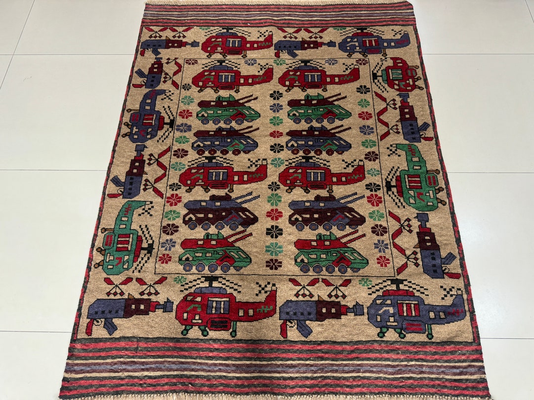 4x6 Beige Color War Rug - Kalashnikov Rug - Afghan War Rug - Grenade ...
