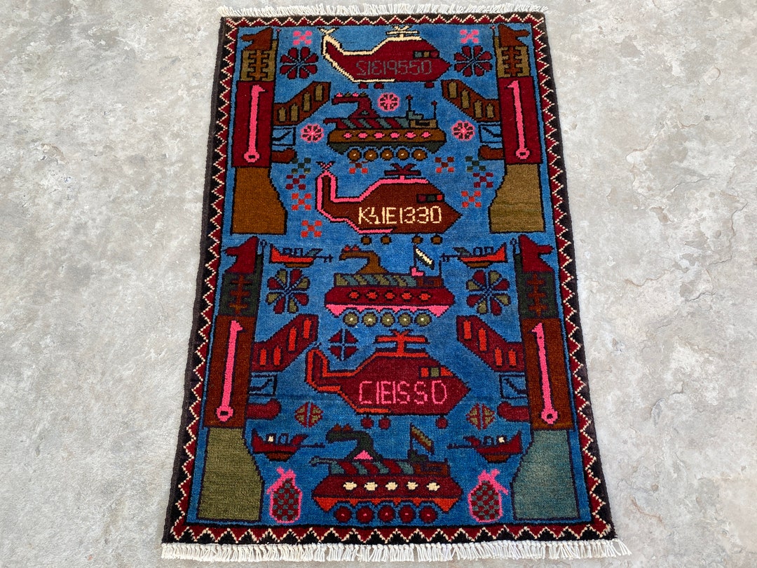 2x3 Denim Blue War Rug Bath Mat Rug Afghan War Rug Grenade Rug Rifle ...