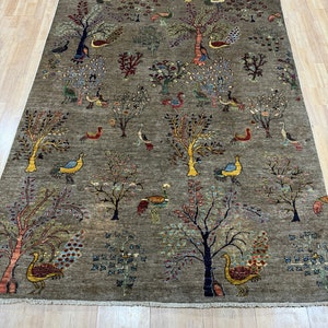 5x7 Natural Tree of Life Rug - Tree Rug - Birds Rug - Woolen Rug ...