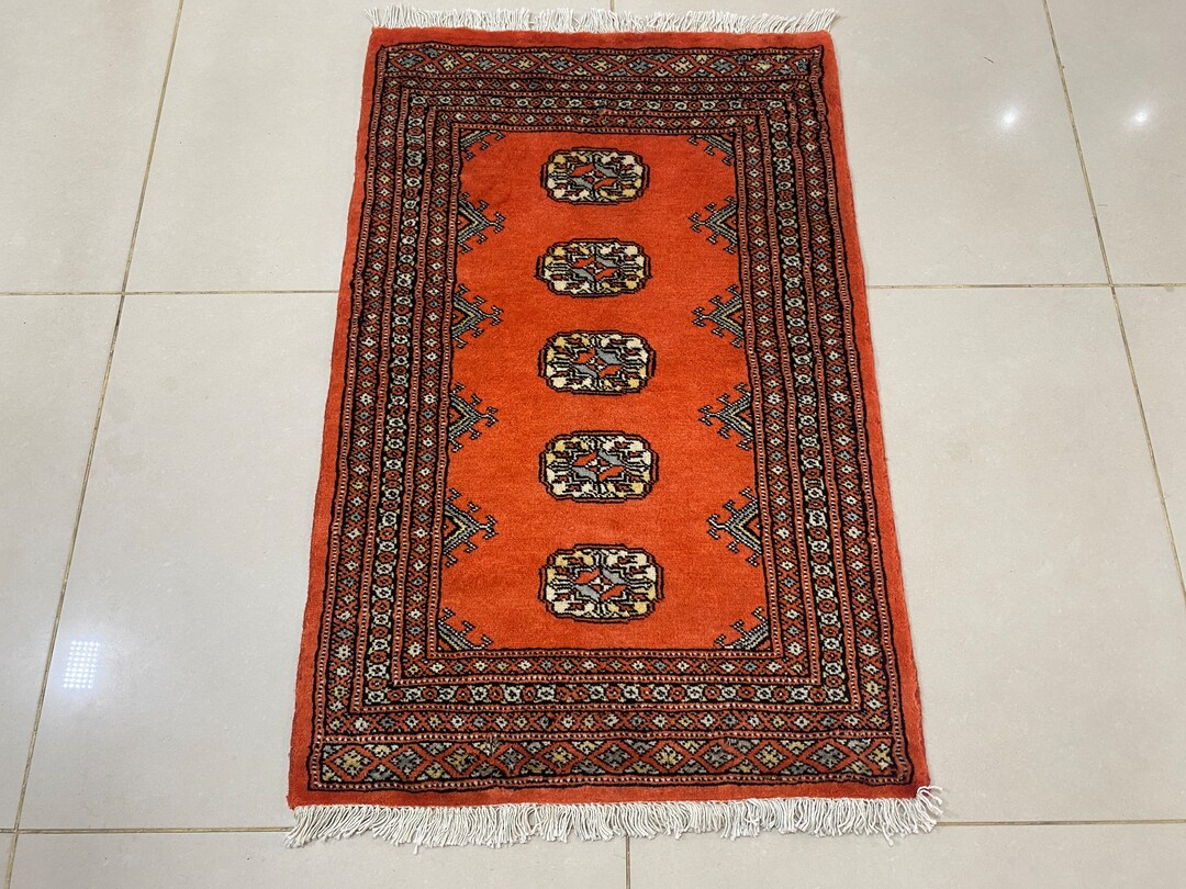 2x3 Orange Bokhara Rug - Washable Rug - Rust Rug - Wool Rug - Living ...