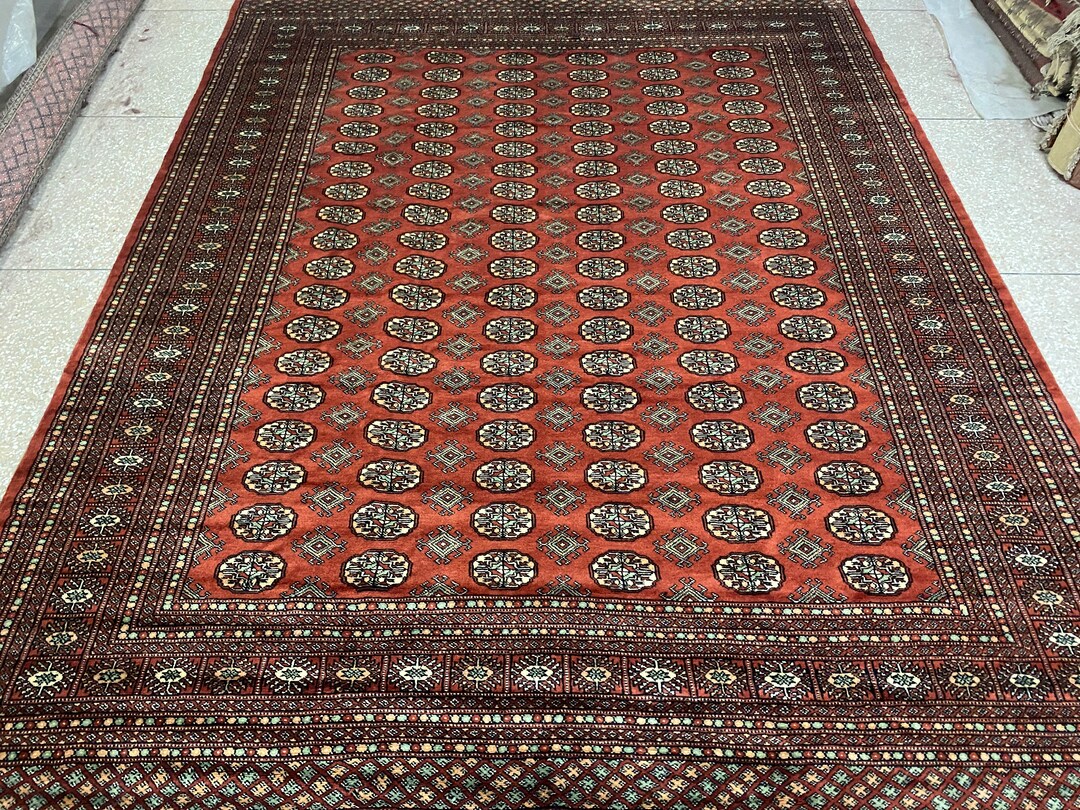 8x10 Rust Color Bokhara Rug - Area Rug - Green Rug - Pure Wool Rug ...