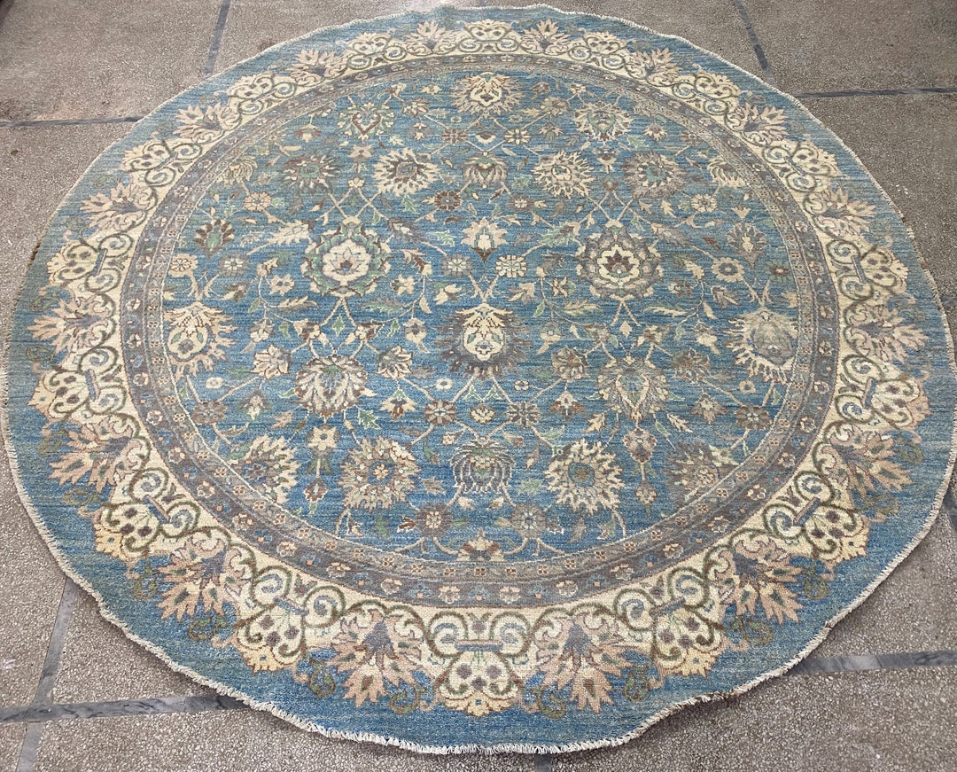 9x9 Sky Blue Ziegler Rug Round Rug Circle Rug Table Rug Tribal Rug ...