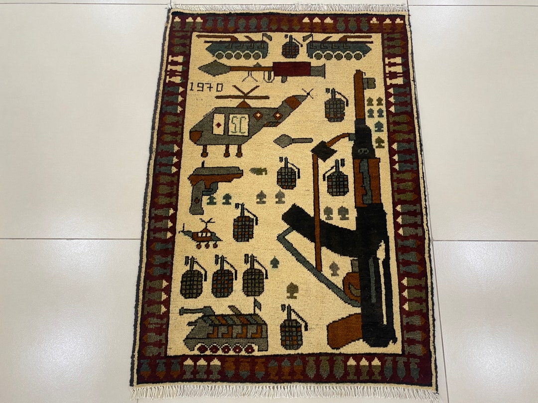 2x3 Ivory War Rug Iconic Kalashnikov Rug Afghan War Rug - Etsy