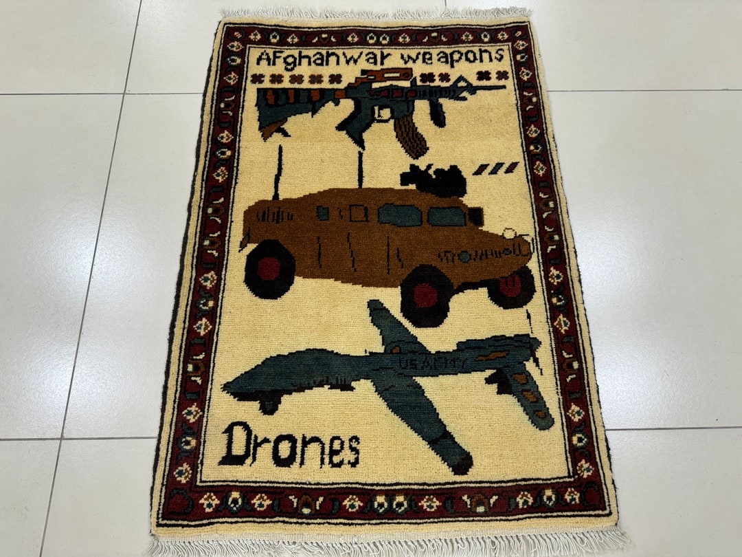 2x3 Ivory War Rug Iconic Kalashnikov Rug Afghan War Rug Grenade Rug ...