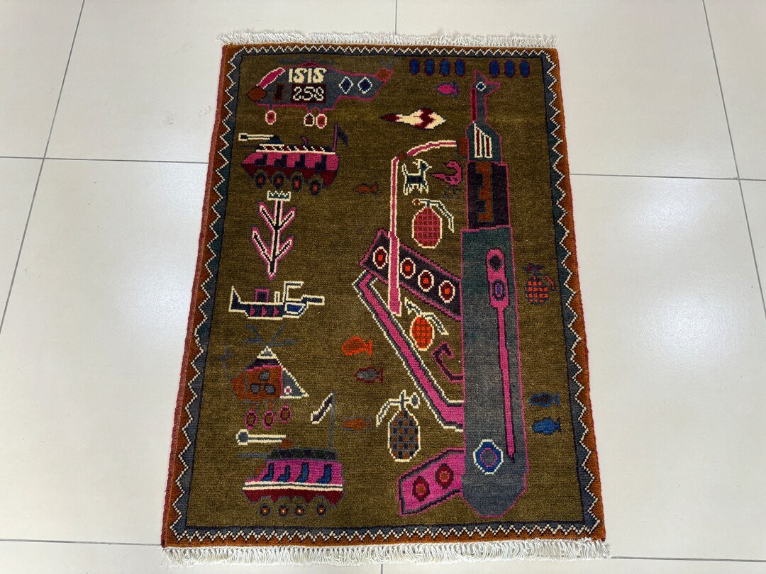 2x3 Green War Rug Iconic Kalashnikov Rug Afghan War Rug Grenade Rug ...