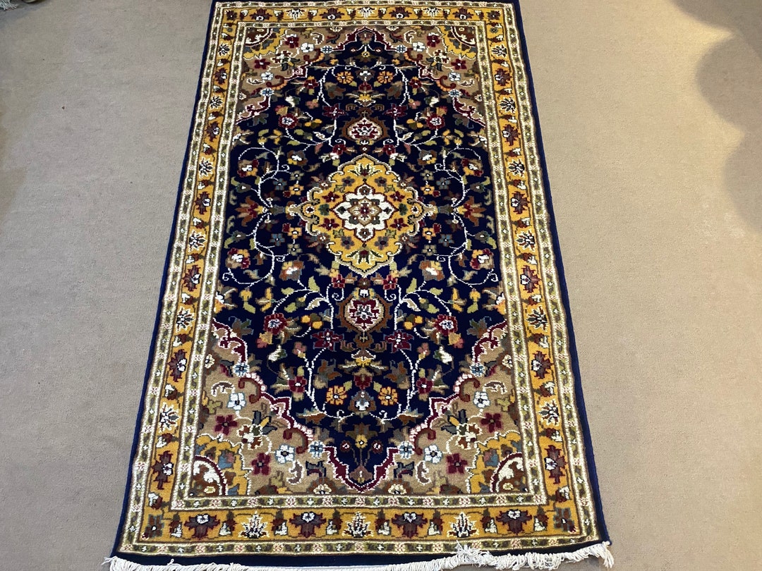 3x5 Navy Blue Oriental - Dinning Table Rug - Turkish Rug - Silk Rug ...