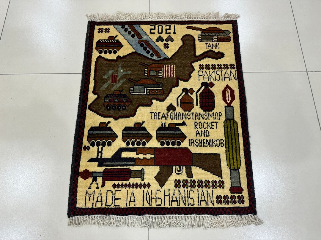 2x3 Ivory War Rug Iconic Kalashnikov Rug Afghan War Rug Grenade Rug ...