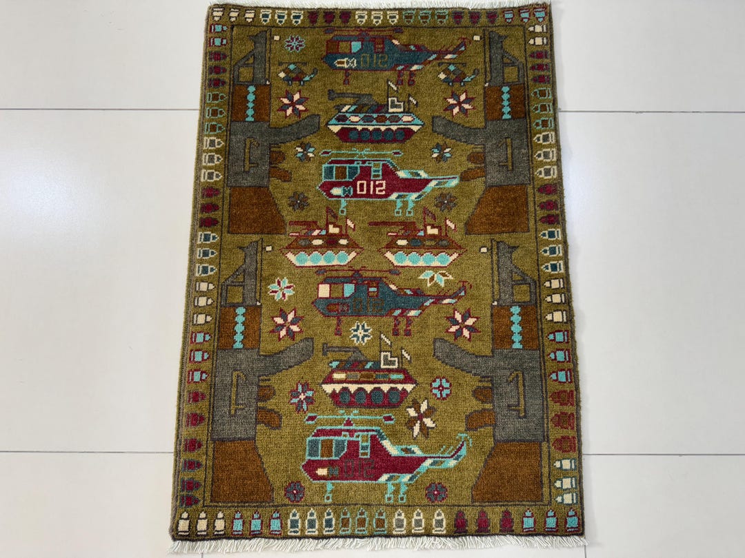 2x3 Green War Rug Iconic Kalashnikov Rug Afghan War Rug Grenade Rug ...