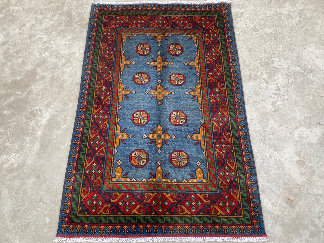 2.8x4 Royal Blue Afghan Rug Door Mat Rug Aqcha Rug Turkman Rug Wall Rug ...