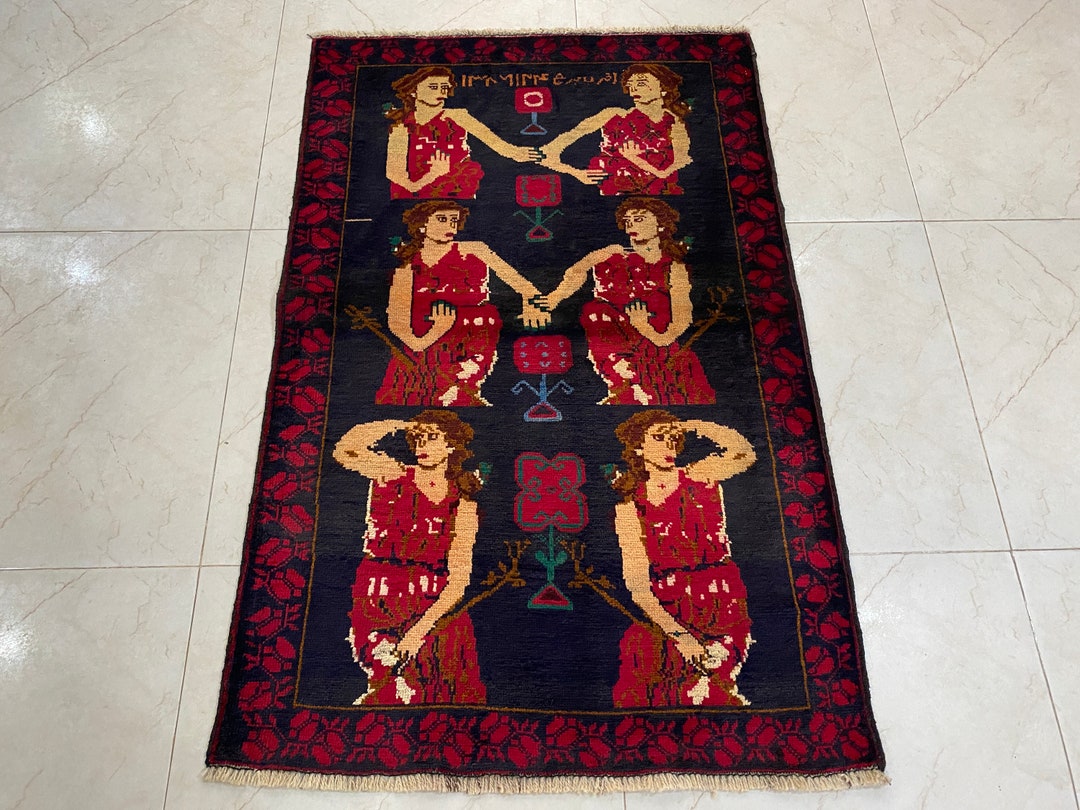 3x5 Red Pictorial Rug Queen Rug Emperor Rug Afghan Rug Celebrity Rug ...