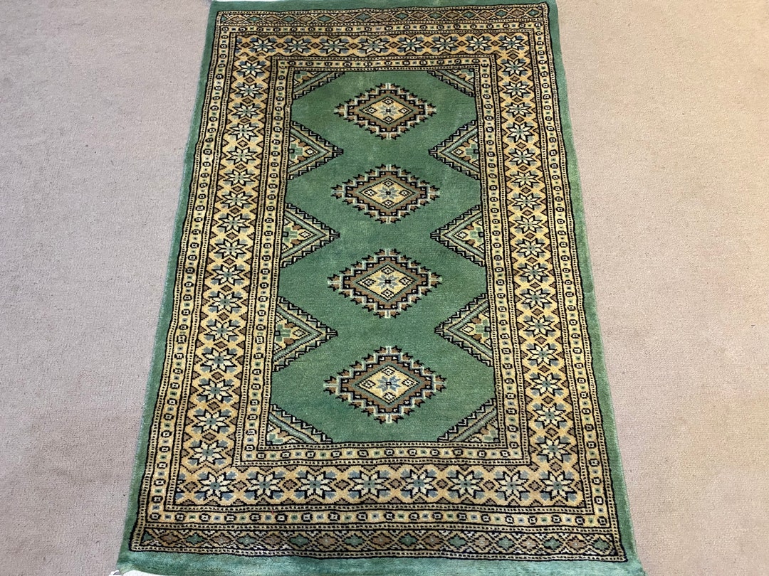 2.6x4 Pistachio Green Bokhara Rug - Geometric Rug - Woolen Rug ...