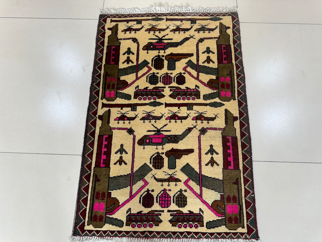 2x3 White War Rug Iconic Kalashnikov Rug Afghan War Rug Grenade Rug ...