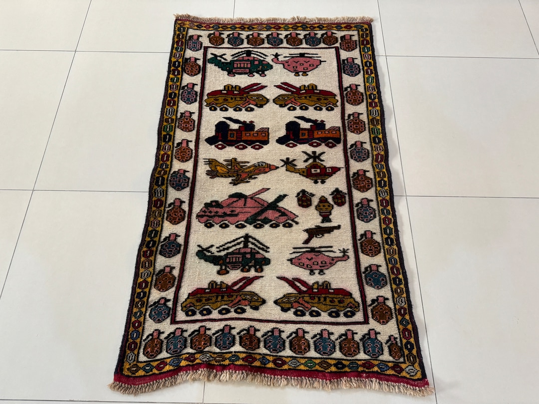 2.6x4.2 Beige Color War Rug Kalashnikov Rug Afghan War Rug Grenade Rug ...