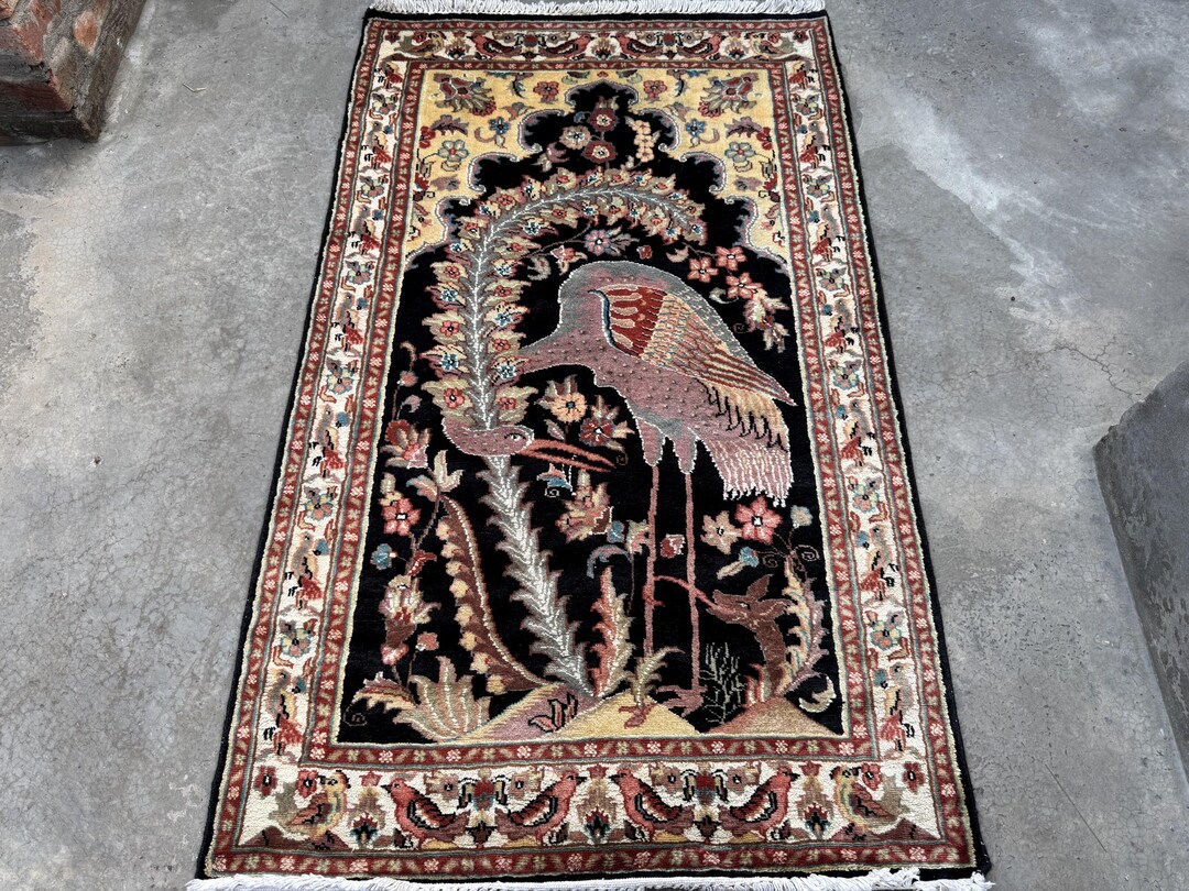 3x5 Black Tree of Life Rug - Wall Rug - Goose Rug - Silk Rug - Birds ...