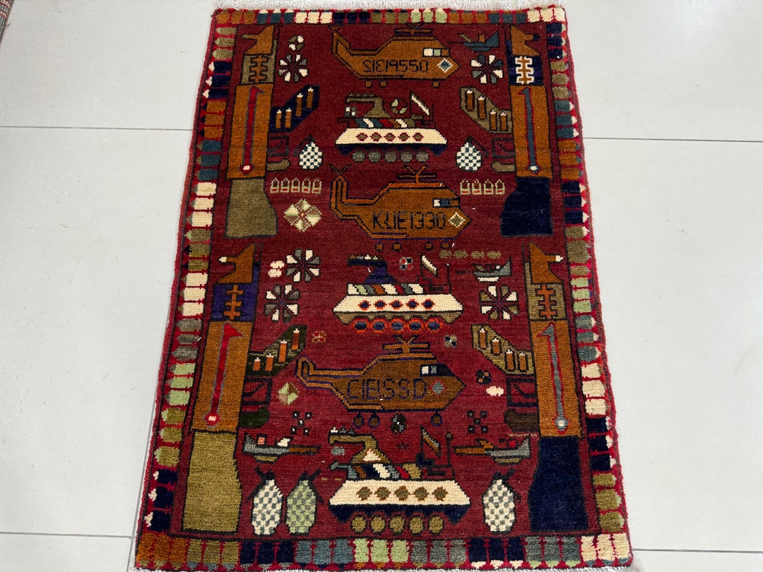 2x3 Ivory War Rug Iconic Kalashnikov Rug Afghan War Rug Grenade Rug ...