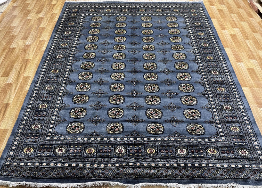 7x8 Denim Blue Color Bokhara Rug Washable Rug Area Rug Wool Rug Living ...