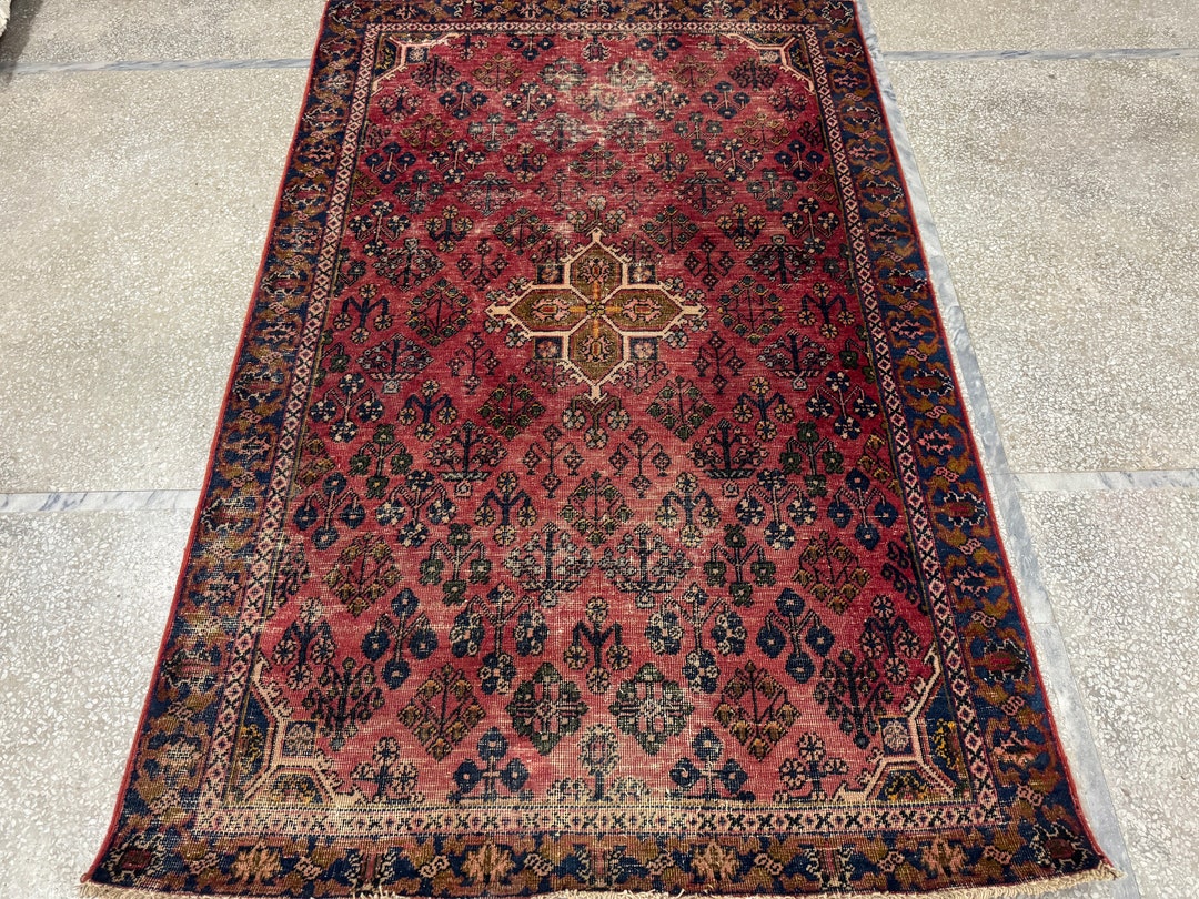 4x6 Red Color Vintage Rug Turkish Rug Area Rug Hallway Rug Hand Knotted ...