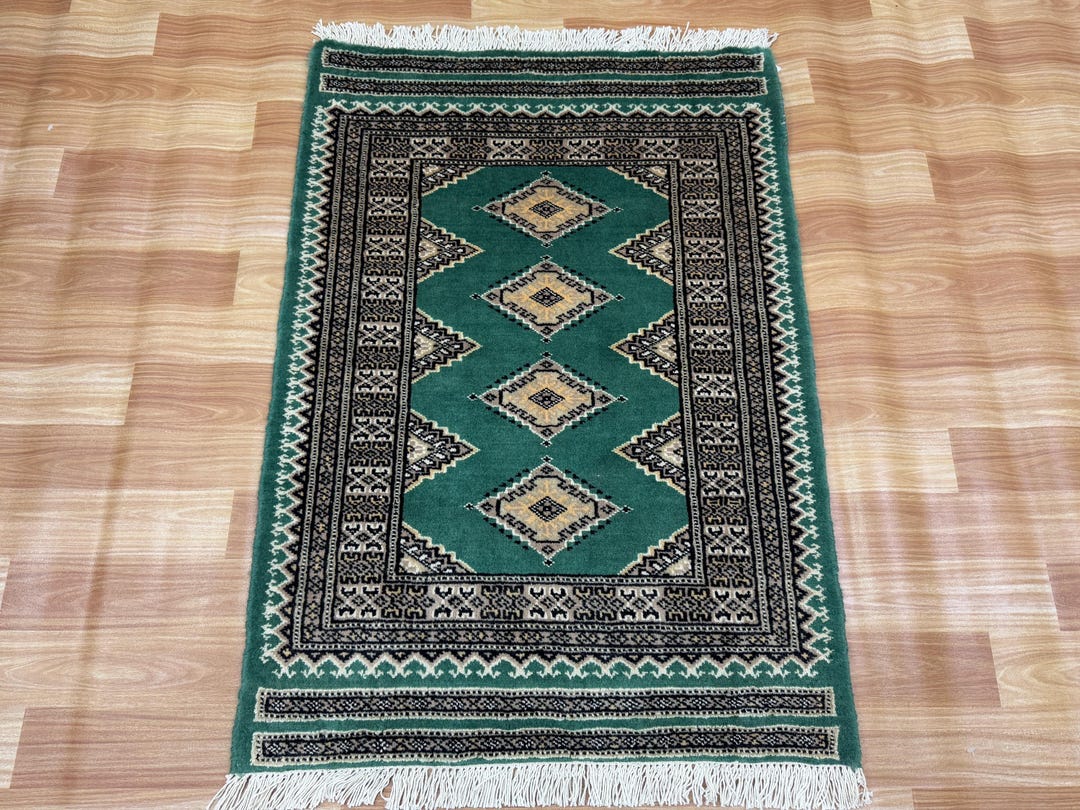 2x3 Emerald Green Color Bokhara Rug - Washable Rug - Small Rug - Silk ...