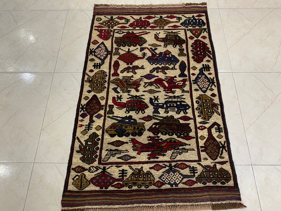 3x5 Ivory Color War Rug Kalashnikov Rug Afghan War Rug - Etsy