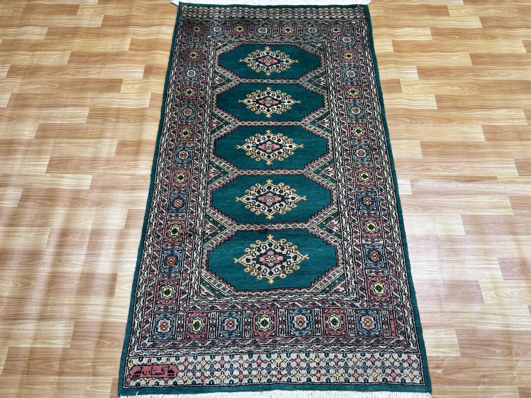 3x6 Emerald Green Bokhara Rug - Luxury Rug - Woolen Rug - Bedroom Rug ...