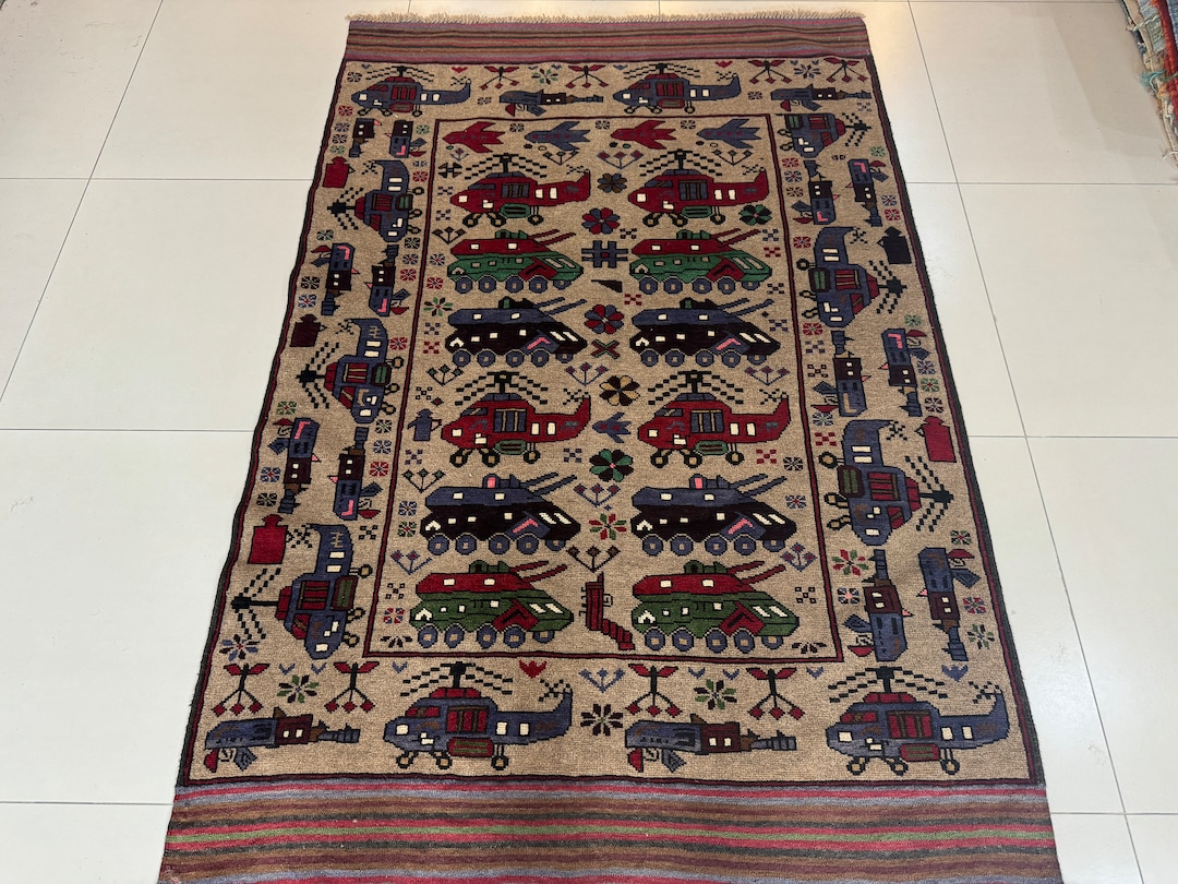4x6 Beige Color War Rug Kalashnikov Rug Afghan War Rug Grenade Rug ...