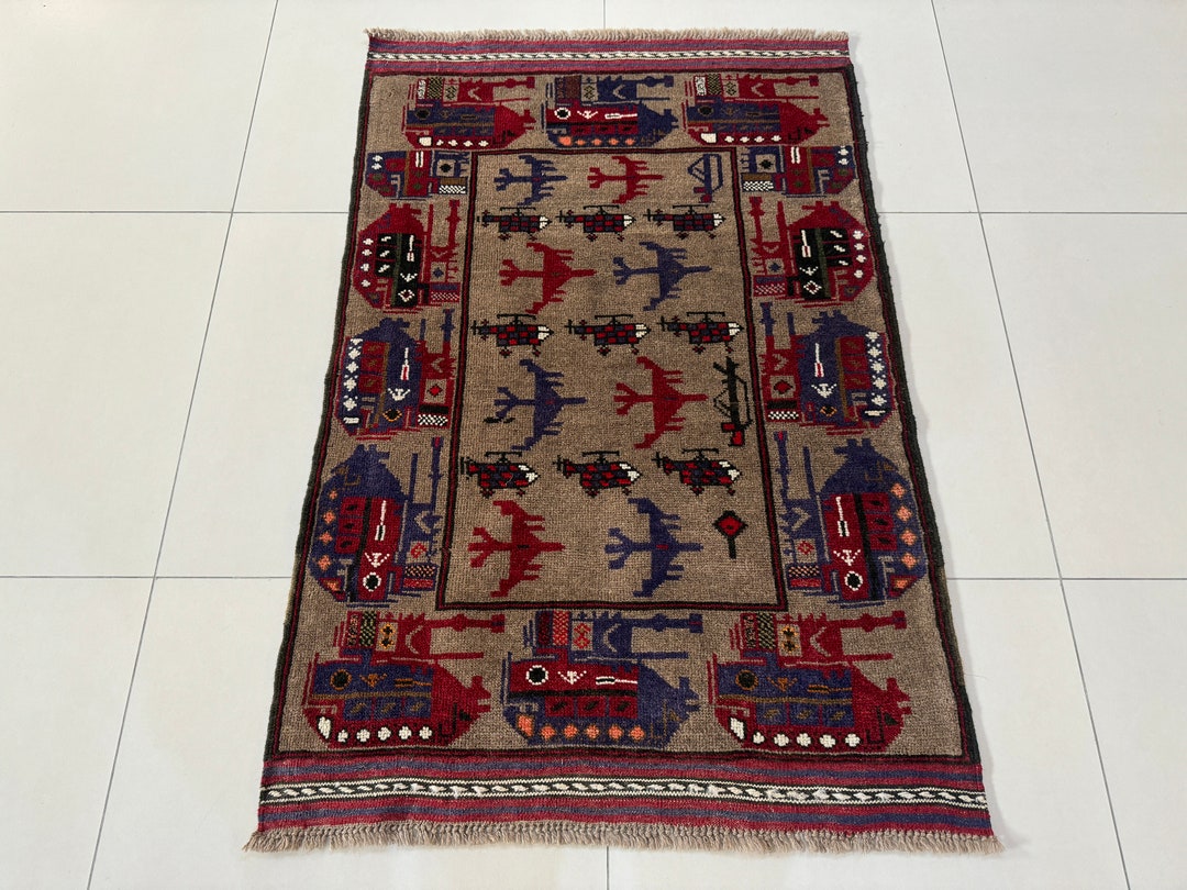 2.6x4.6 Beige Color War Rug - Kalashnikov Rug - Afghan War Rug ...