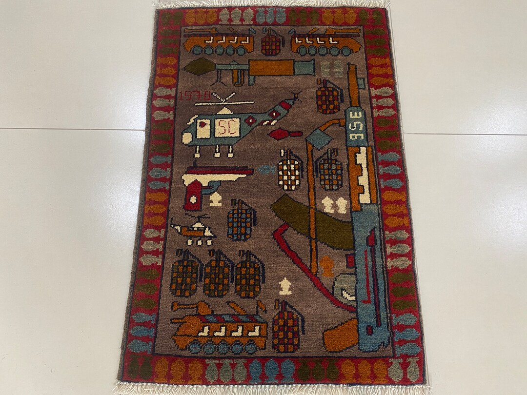 2x3 Khaki War Rug Iconic Kalashnikov Rug Afghan War Rug Grenade Rug ...
