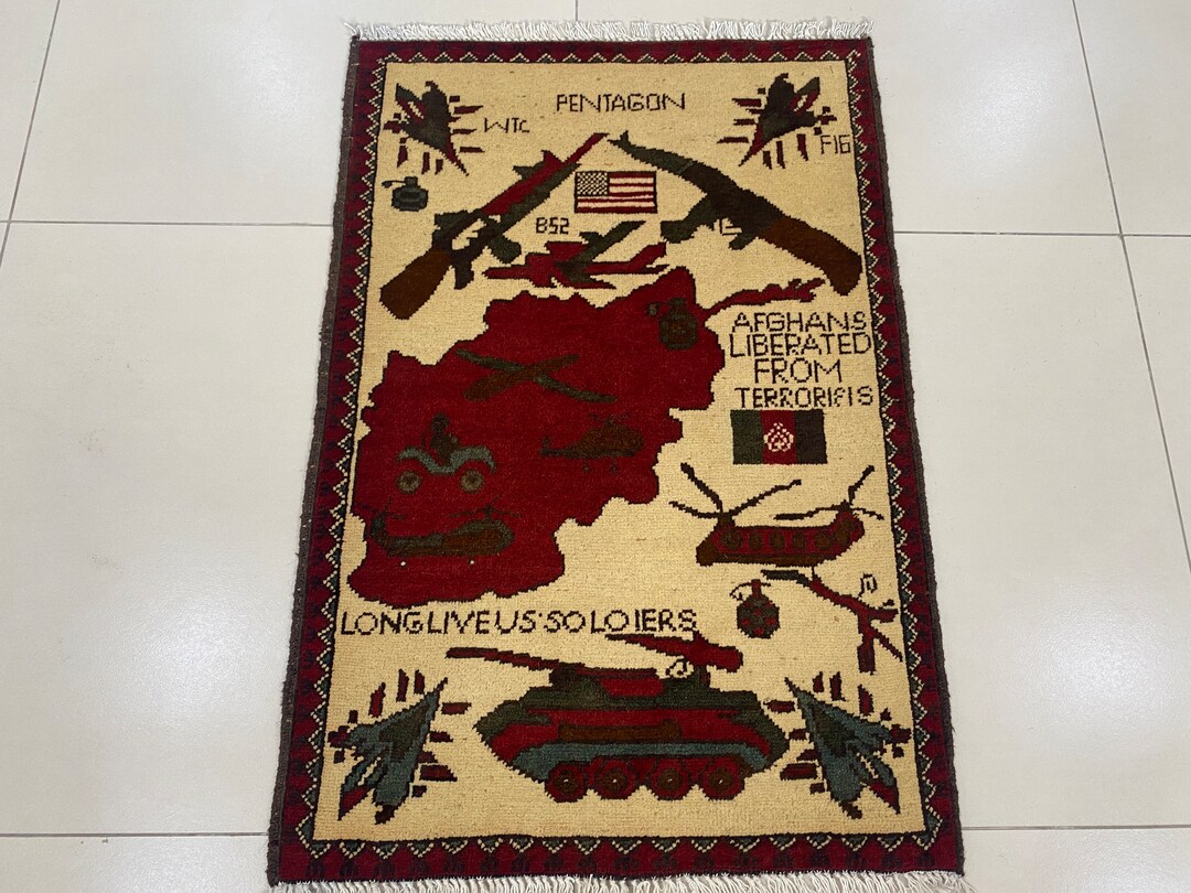 2x3 Ivory War Rug Iconic Kalashnikov Rug Afghan War Rug Grenade Rug ...