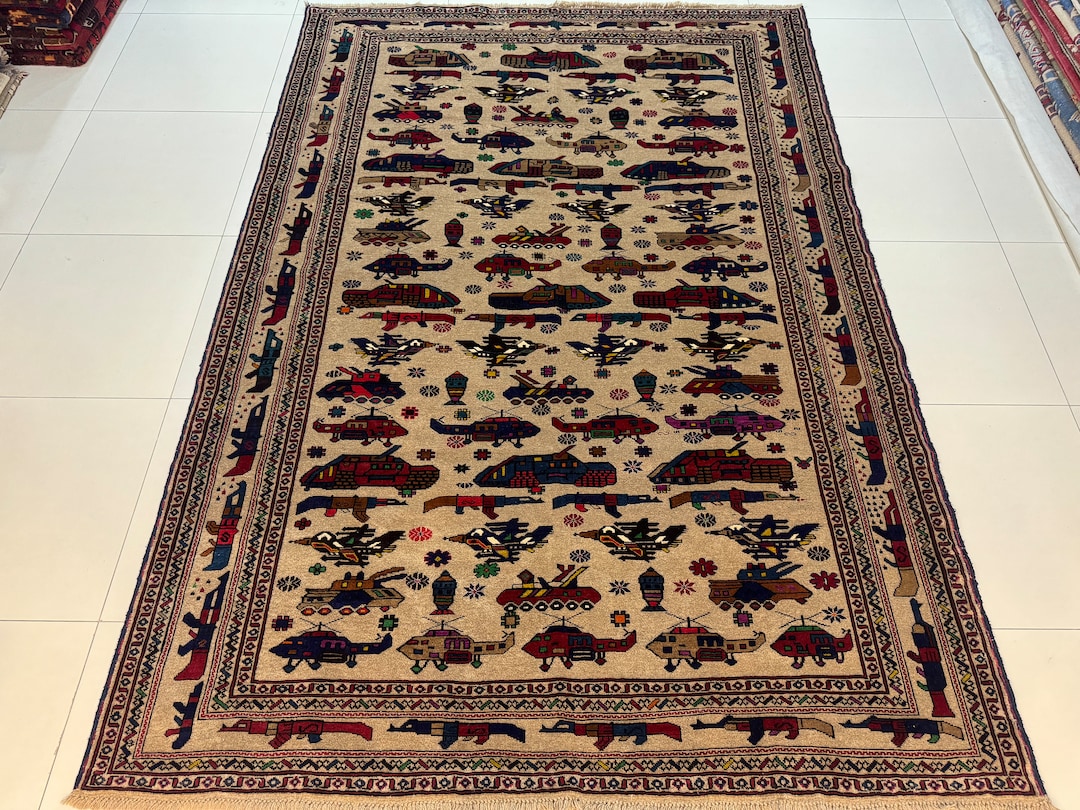 6.5x9.1 Beige Color War Rug - Kalashnikov Rug - Afghan War Rug ...