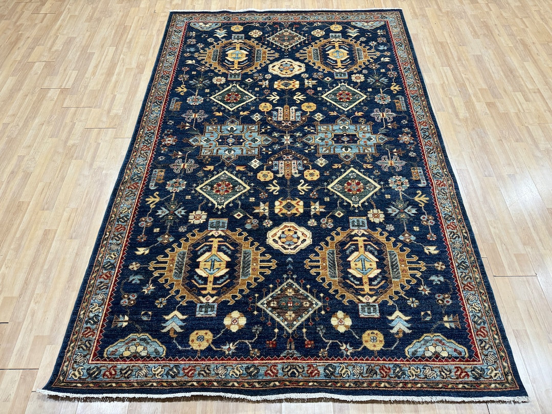6x9 Navy Blue Oriental Rug - Classical Rug - Kazak Rug - Woolen Rug ...