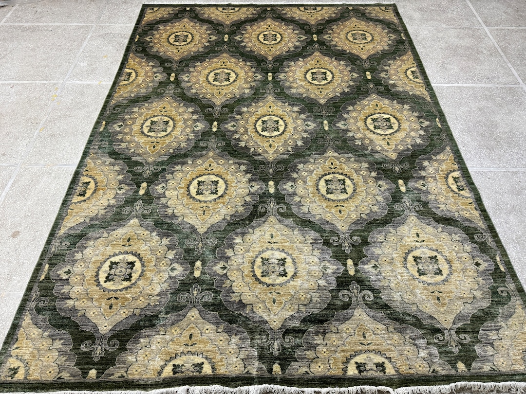9x12 Green Oriental Rug - Oushak Rug - Muted Color Rug - Woolen Rug ...