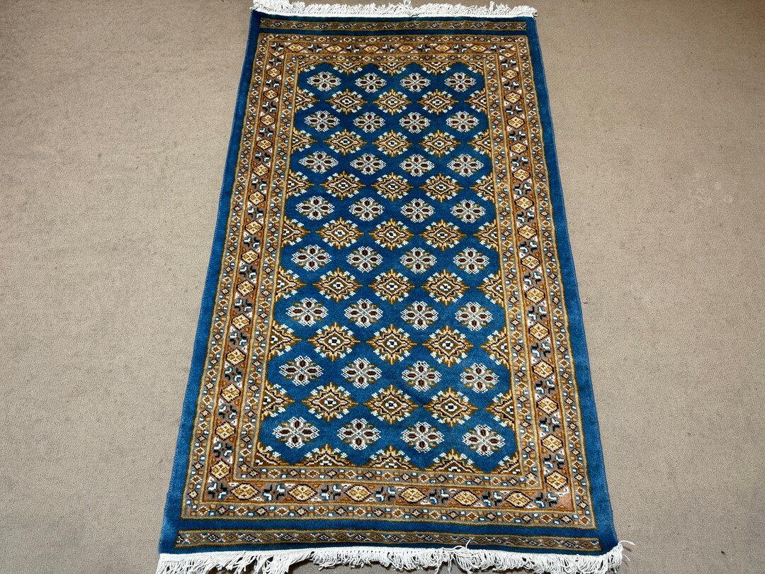 3x5 Denim Blue Bokhara Rug - Dinning Table Rug - Silk Rug - Living Room ...