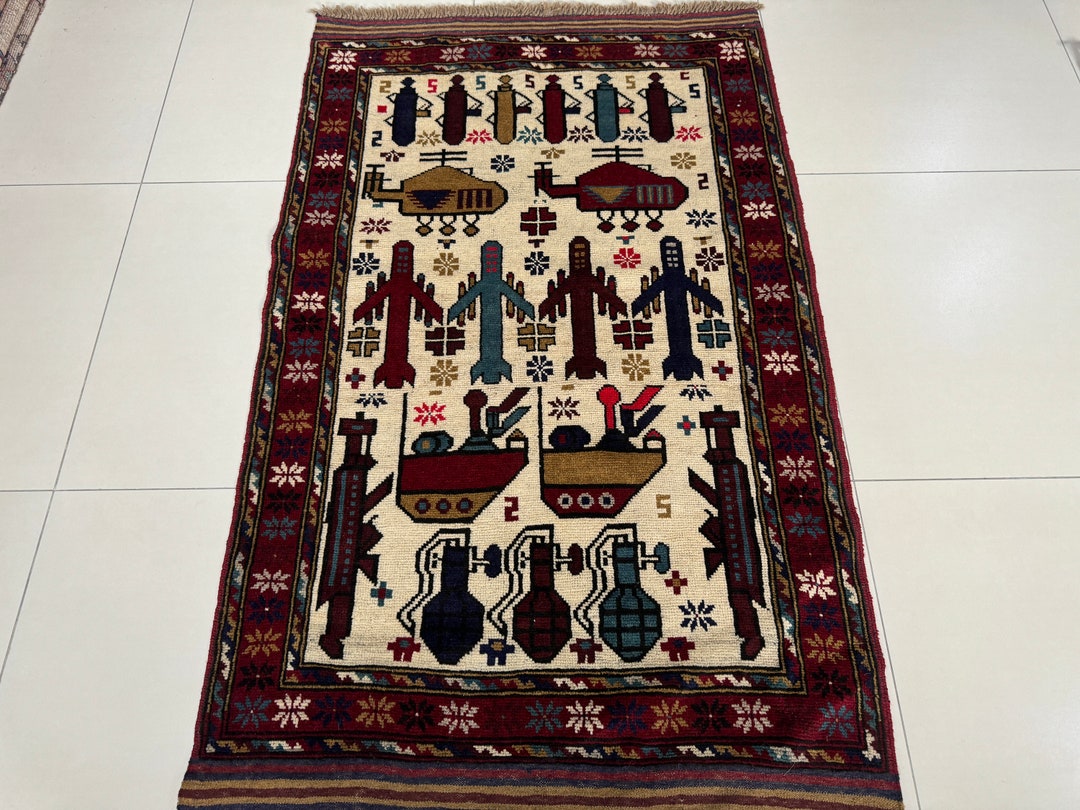 3x5 White Color War Rug Kalashnikov Rug Afghan War Rug Grenade Rug ...