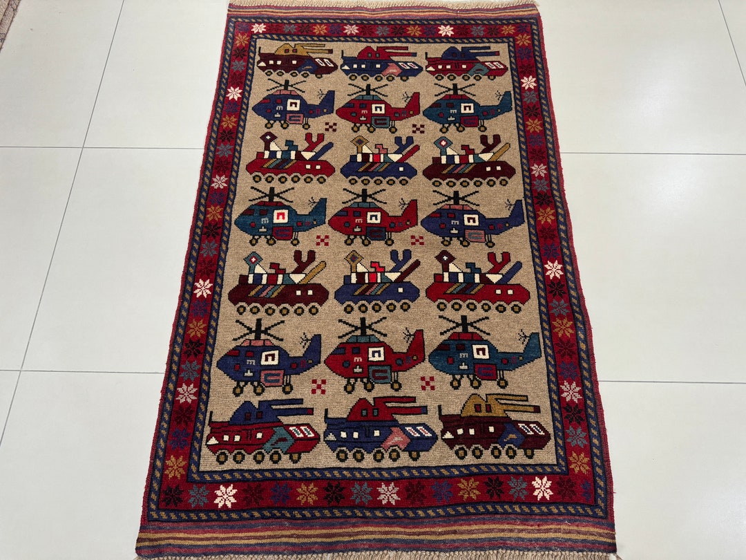 3x5 Brown Color War Rug World War Rug Afghan War Rug Grenade Rug Rifle ...