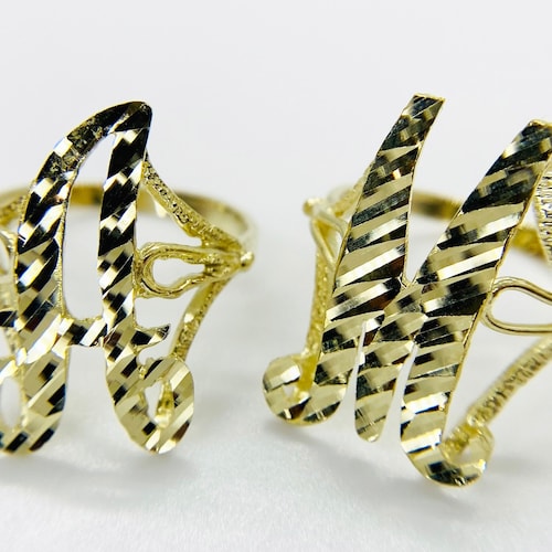 10k Solid Gold Cursive Initial Letter Alphabet Diamond Cut - Etsy