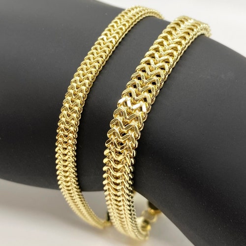 10k Gold Franco Double Link Classic Bracelet for Men Women - Etsy