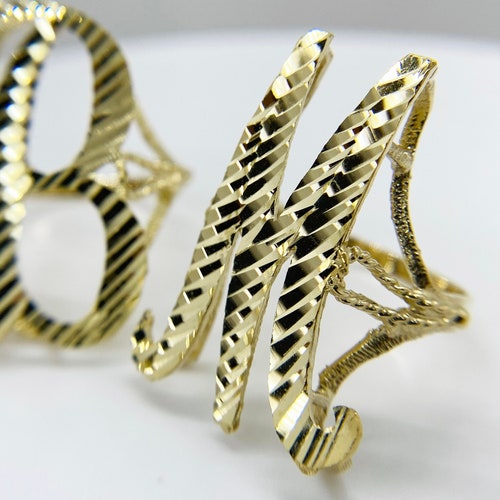 10k Solid Gold Cursive Initial Letter Alphabet Diamond Cut - Etsy