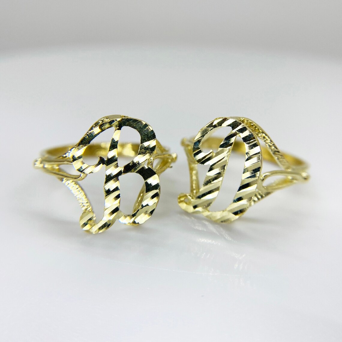 10k Solid Gold Cursive Initial Letter Alphabet Diamond Cut - Etsy