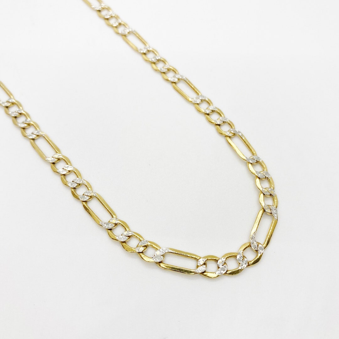 14k Gold Figaro Diamond Cut Chain Link Necklace for Men & Women Classic ...