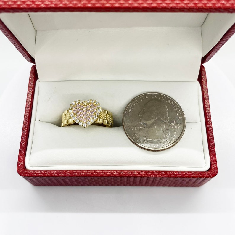 10k Solid Gold Heart Pink White CZ Love Rolex Band Ring for - Etsy