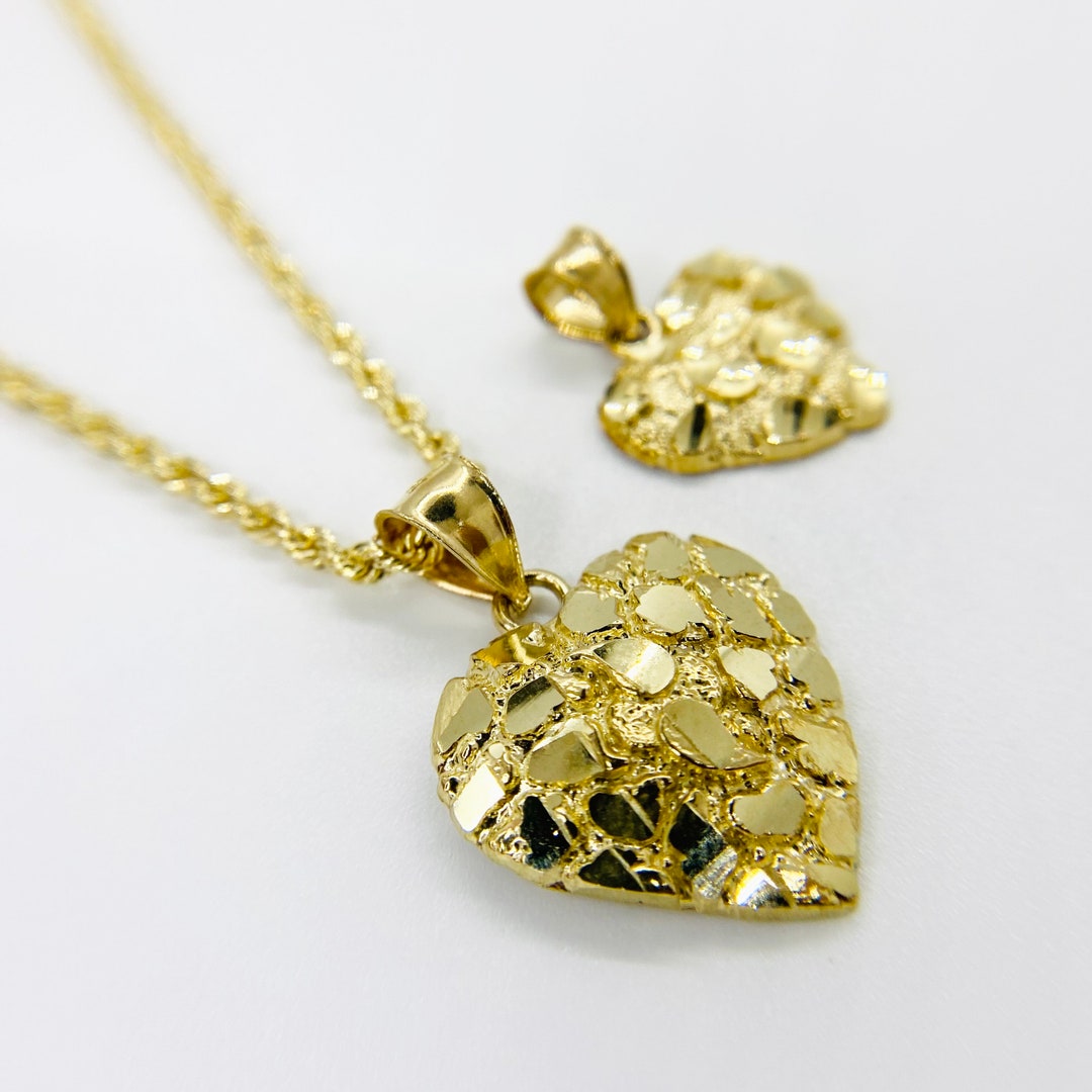 10k Solid Gold Nugget Heart Charm Pendant Necklace - Vintage Love ...